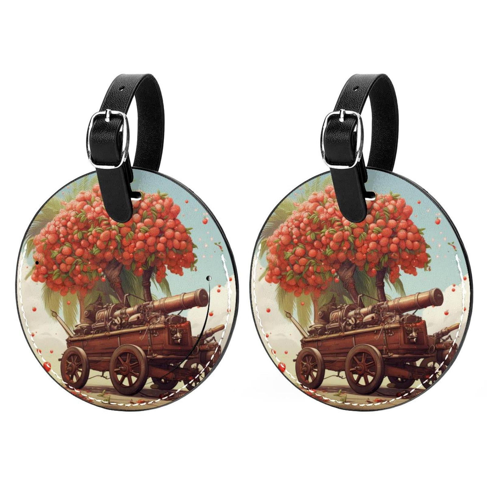 Coconut Jujube Tree&Eid Cannon 2Pcs PU Leather Round Luggage Tags with ...