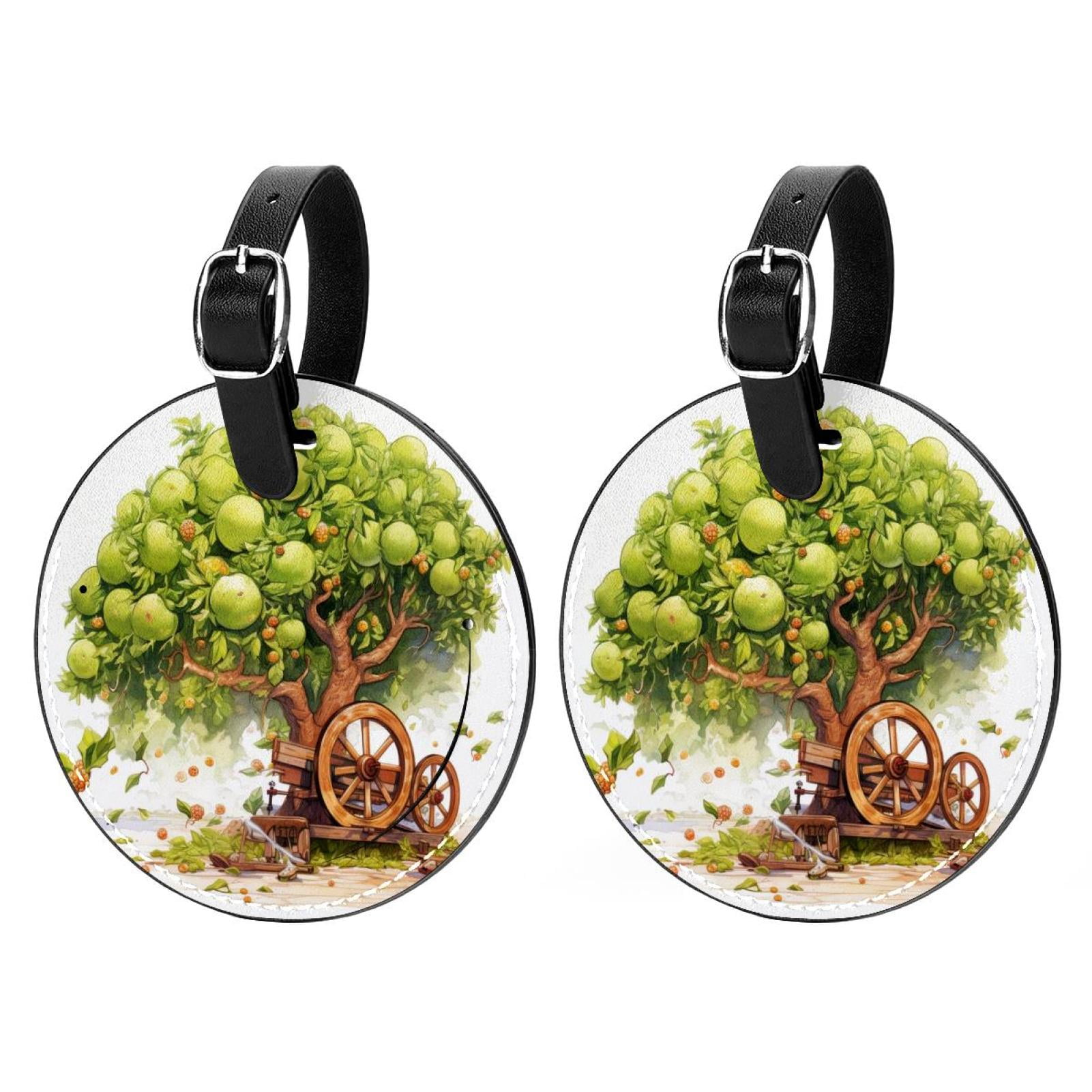 Coconut Jujube Tree&Eid Cannon 2Pcs PU Leather Round Luggage Tags with ...