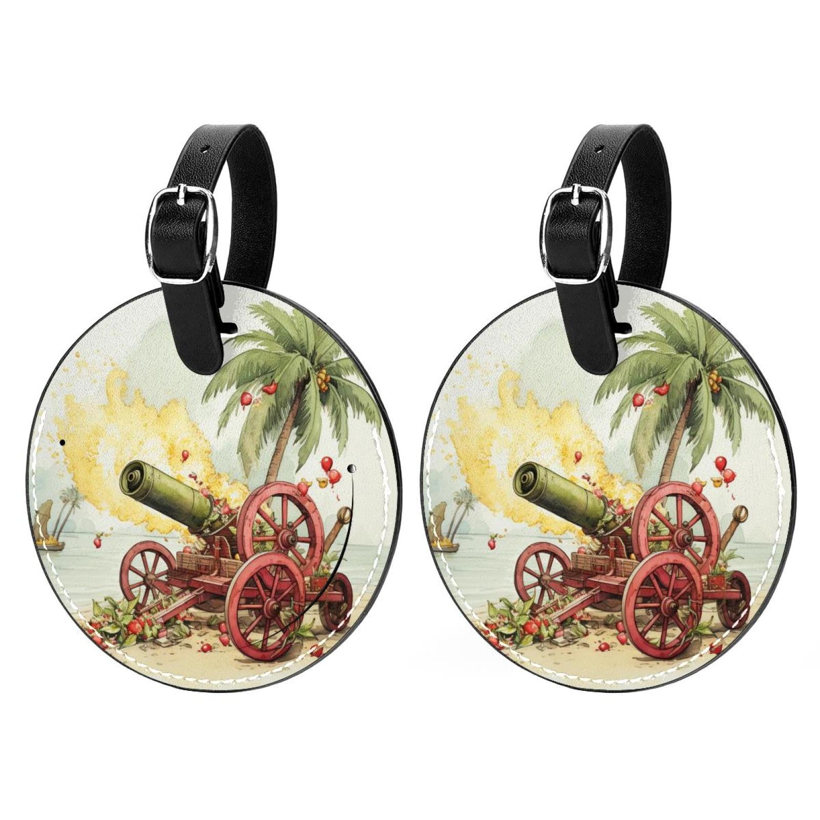 Coconut Jujube Tree&Eid Cannon 2pcs PU Leather Round Bag Tags Suitcase ...