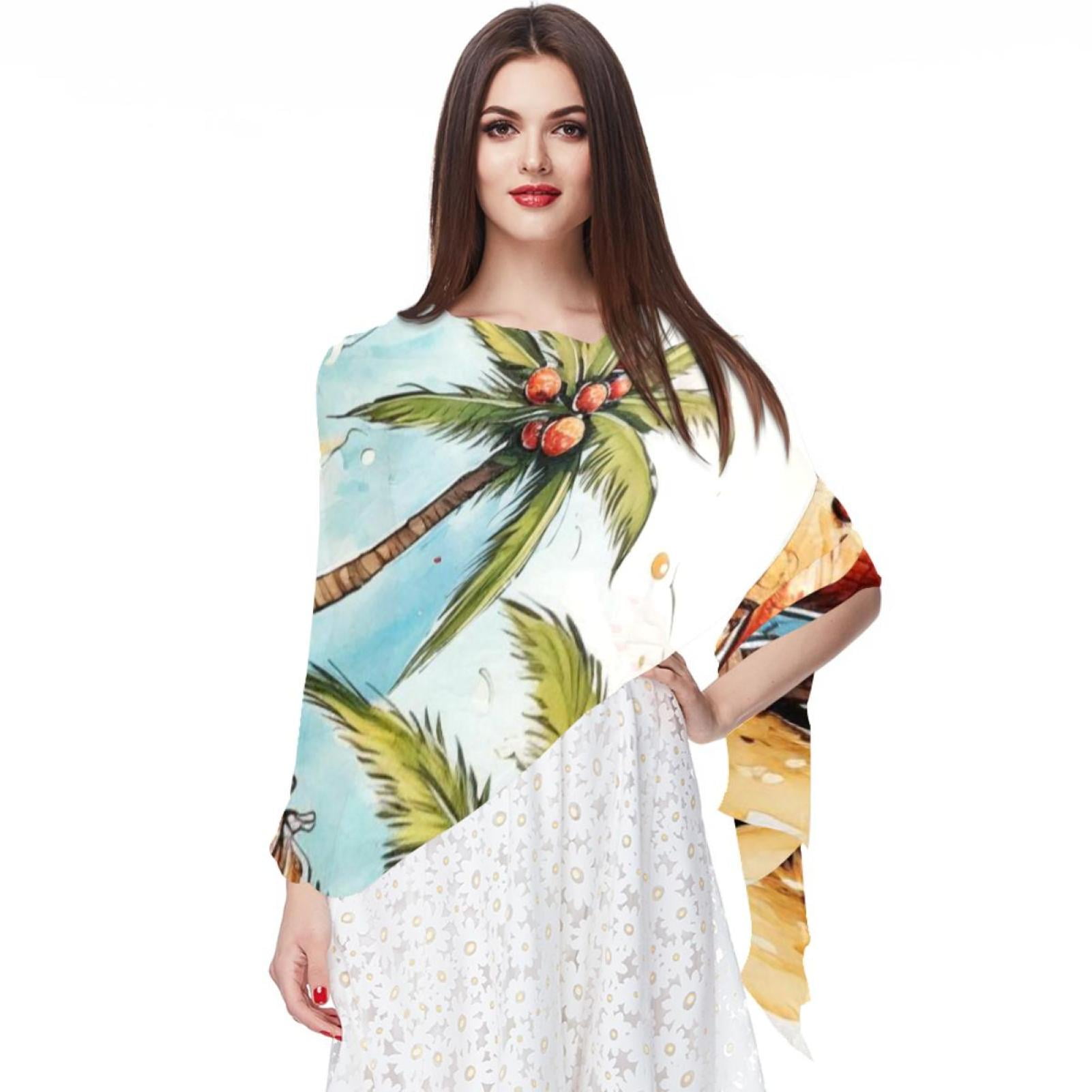 Coconut Jujube Tree&Eid Cannon Elegant Translucent Chiffon Silk Scarf ...