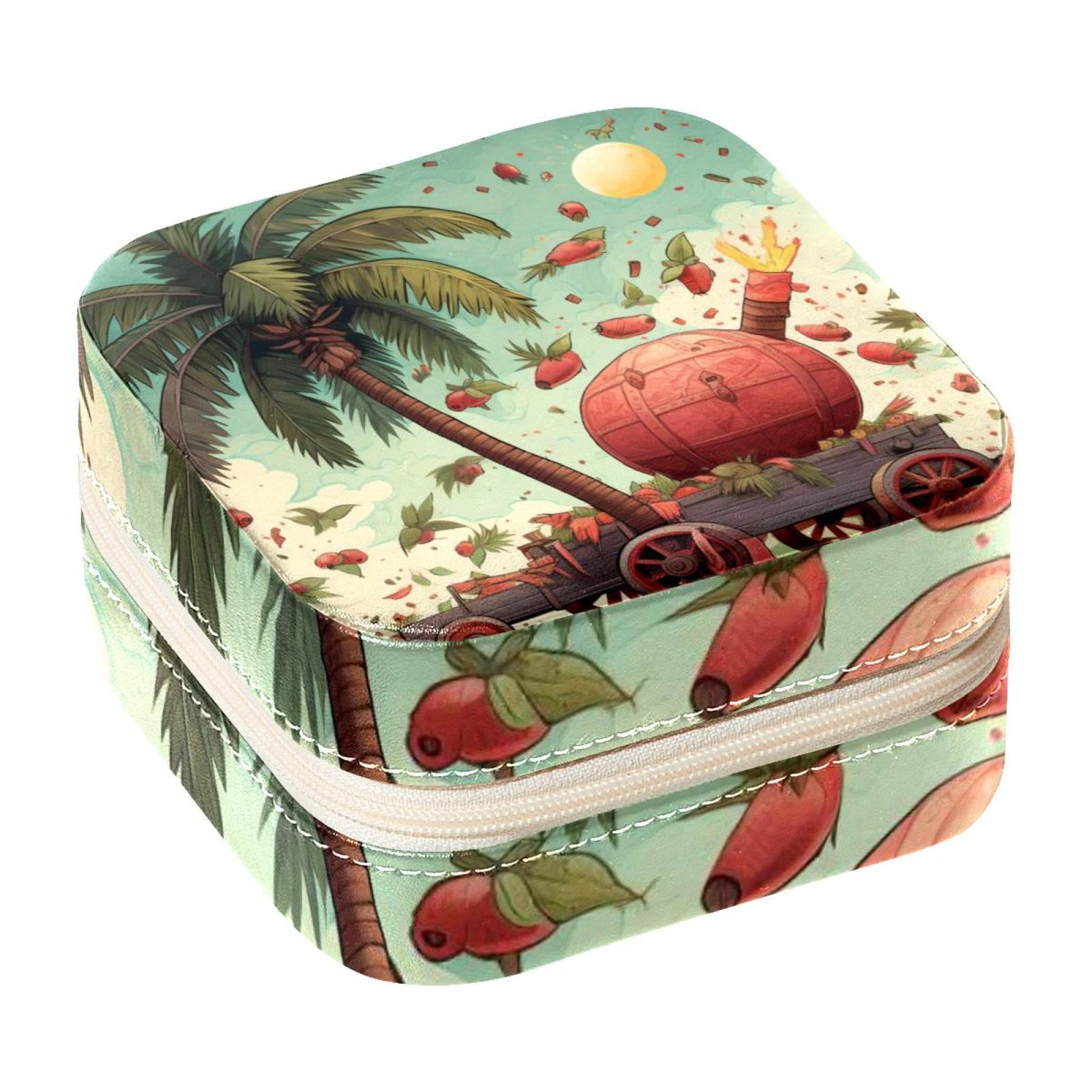 Coconut Jujube Tree Travel Portable Square Jewelry Box Earring Necklace ...