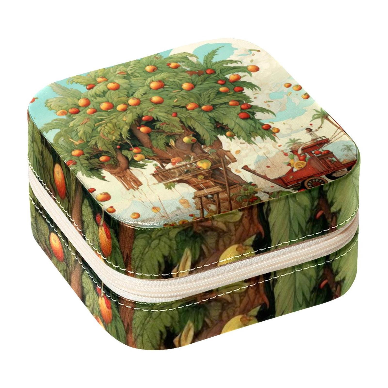 Coconut Jujube Tree Travel Portable Square Jewelry Box Organizer for ...