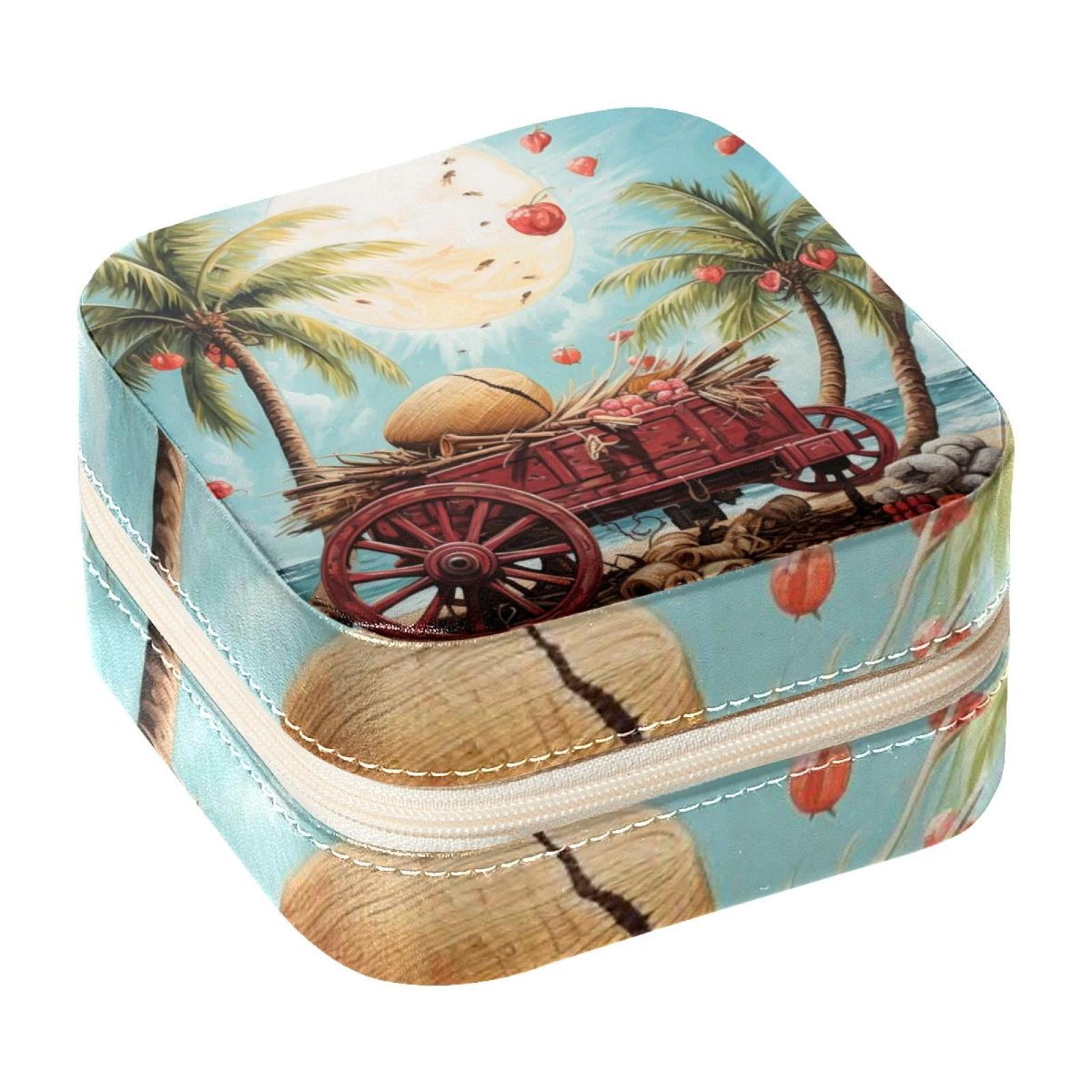 Coconut Jujube Tree Travel Portable Square Jewelry Box Organizer for ...