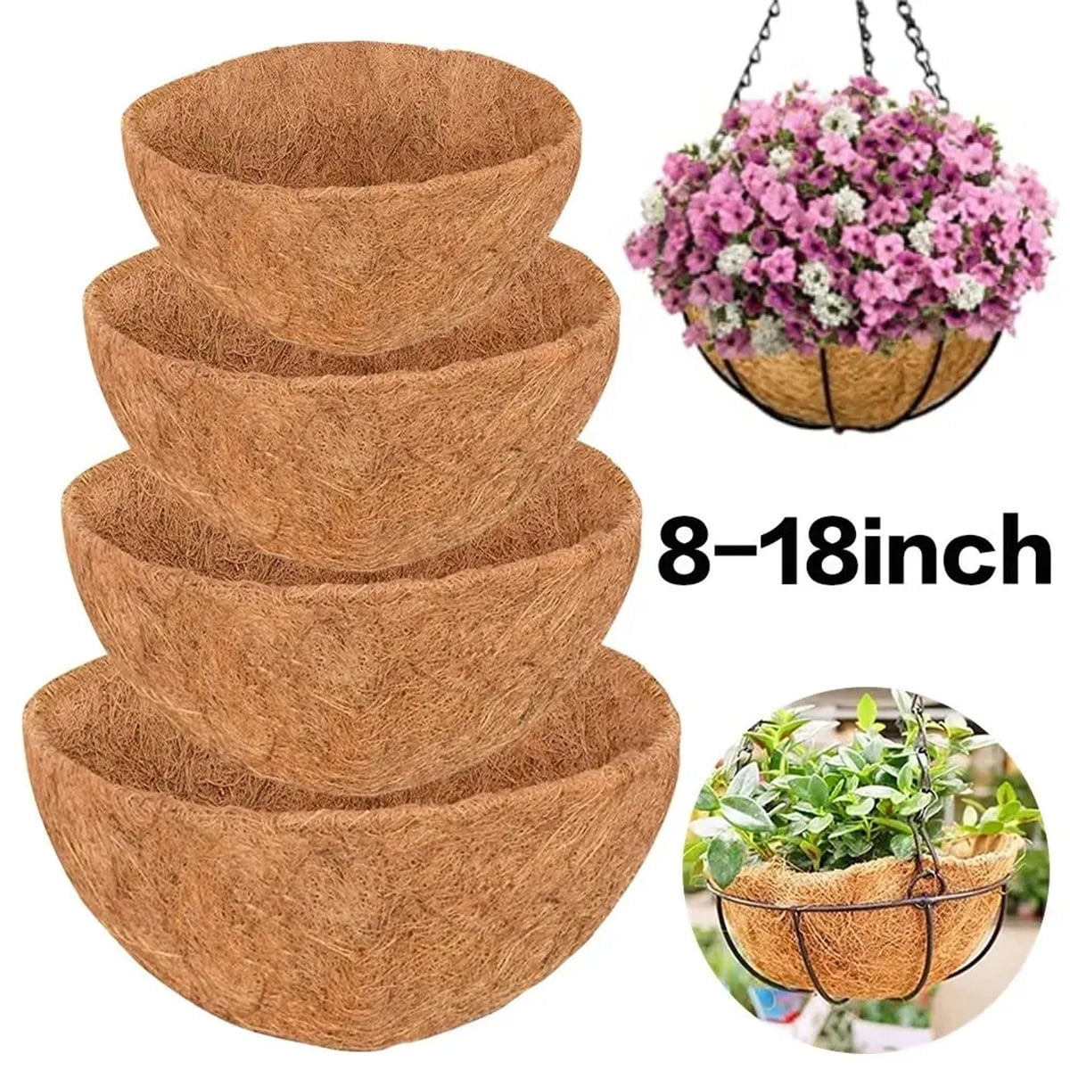 Coconut Liners for Planters, 10in Coco Coir Liners for Hanging Baskets ...