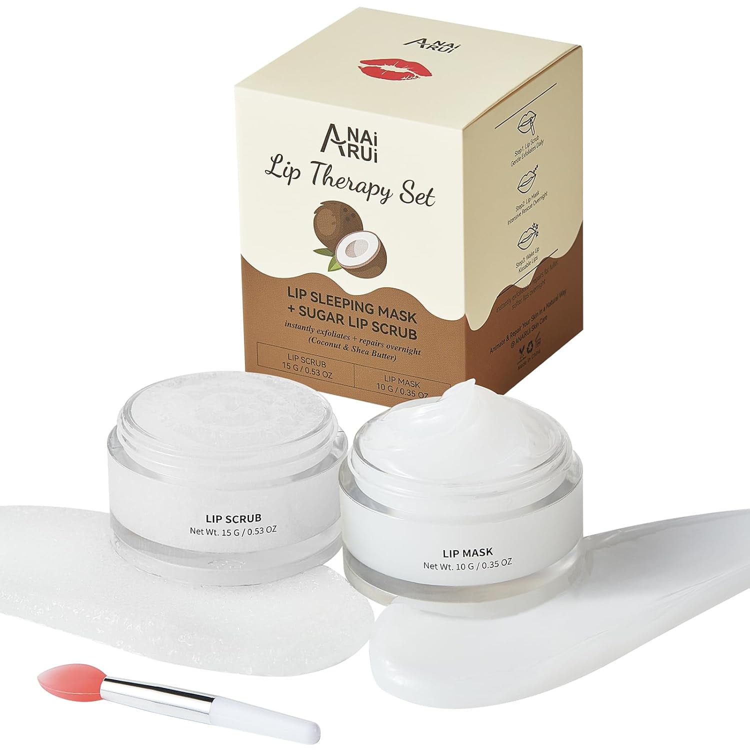 Coconut Lip Scrub & Lip Mask Set with Shea Butter, Lip Scrubber ...