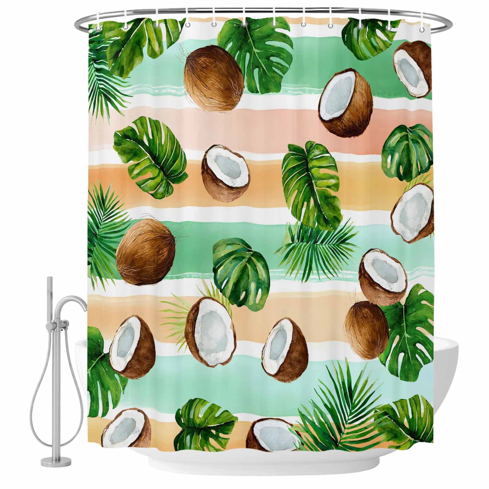 Coconut Palm Leaf Shower Curtain for Bathroom, Tropical Watercolor ...