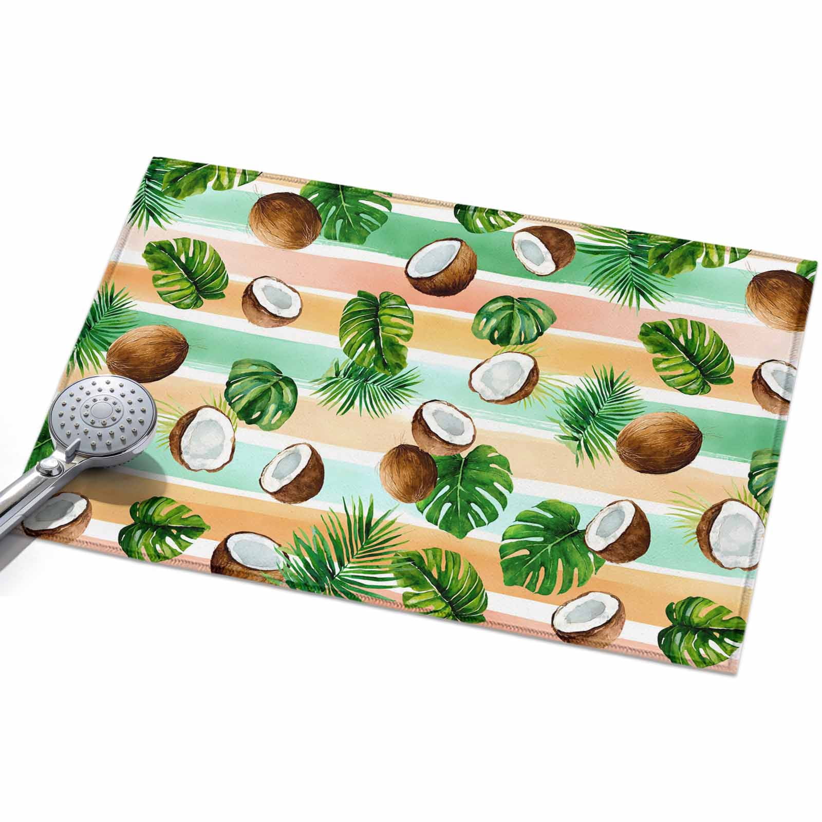 Coconut Palm Leaf Washable Area Rug 2 x 3 ft Tropical Watercolor Leaves ...