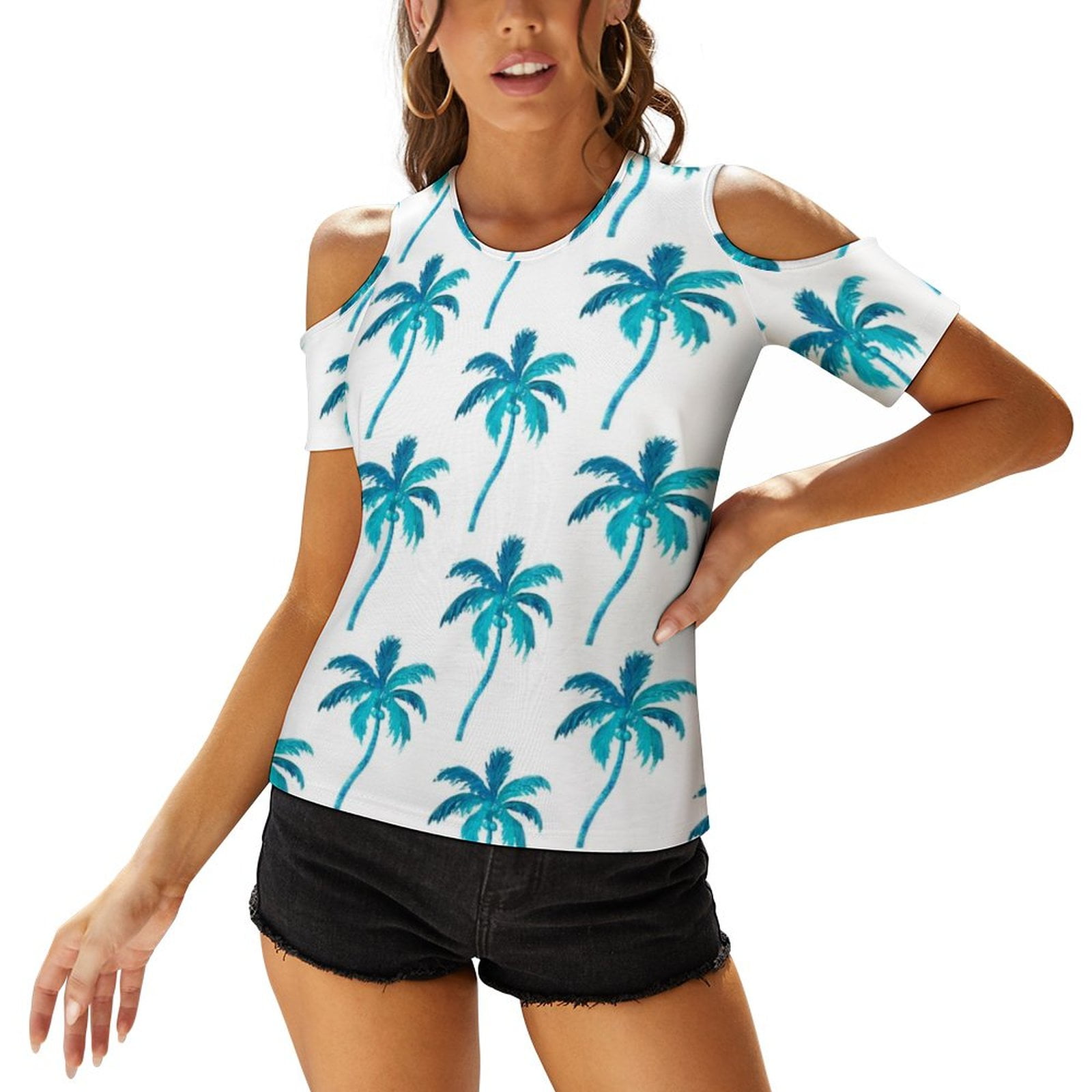 Coconut Palm Tree 2230 Women Print T Shirt Casual Off Shoulder Loose ...