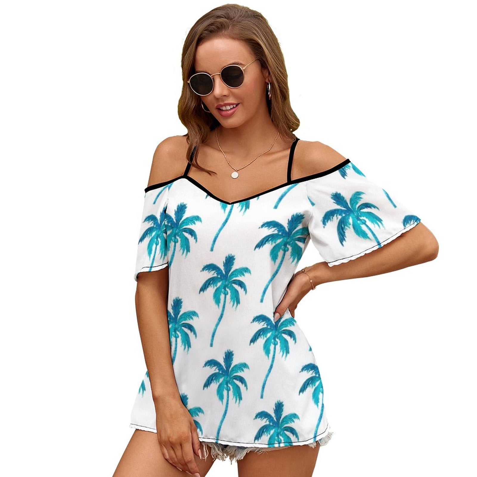 Coconut Palm Tree 2230 Women Print T Shirt Casual Off Shoulder Loose ...