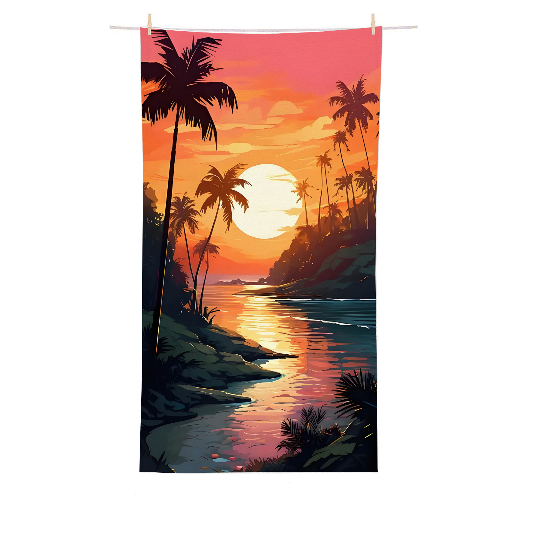 Coconut Palm Tree Beach Towel for Men Women Colorful Sunset Beach ...