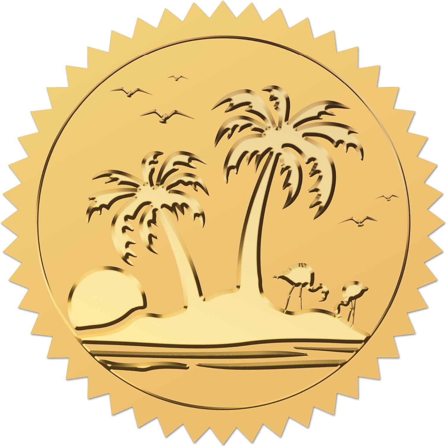 Coconut Palm Tree Gold Foil Embossed Stickers Beach 2" Self Adhesive ...