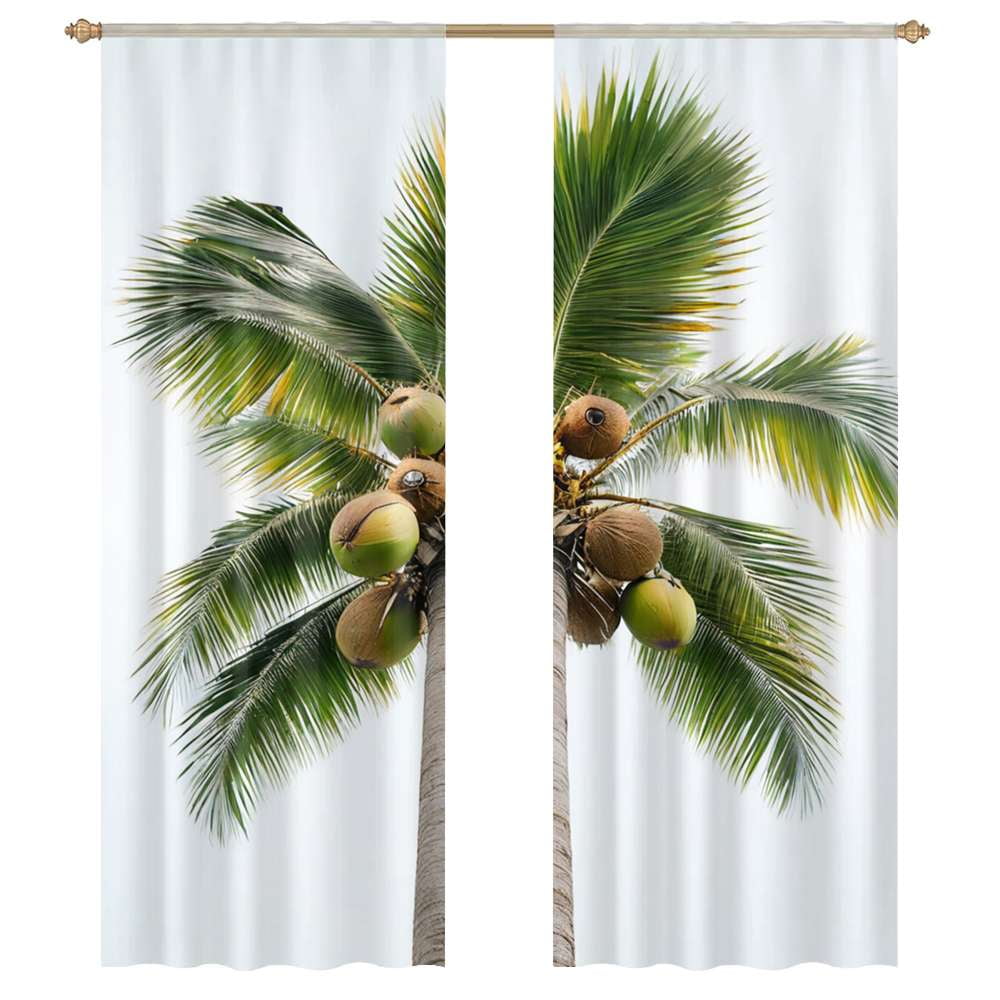 Coconut Palm Tree Print Tulle Curtains For Living Room Chiffon Sheer ...