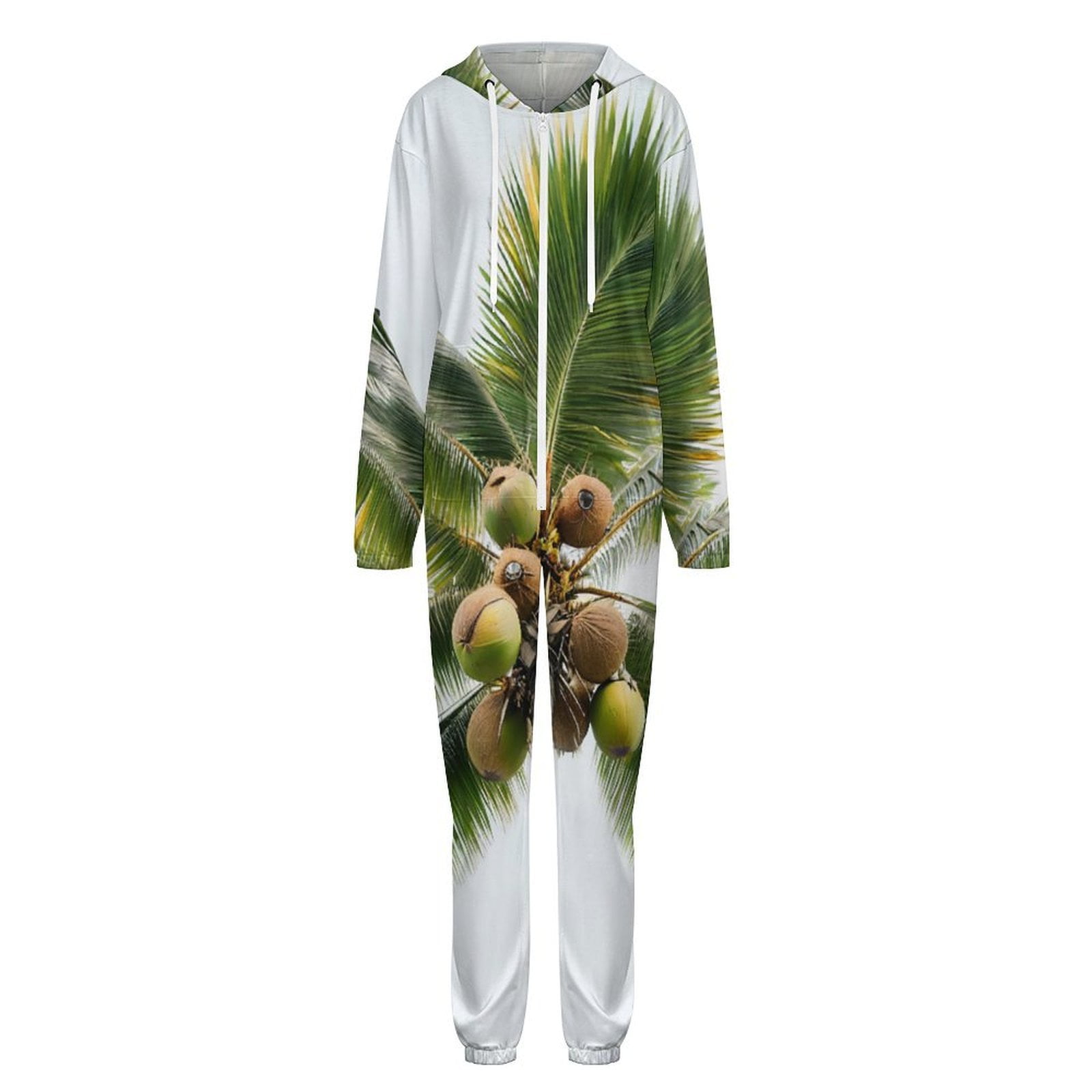 Coconut Palm Tree Print Unisex Adult Onesie Pajamas with Pockets for ...
