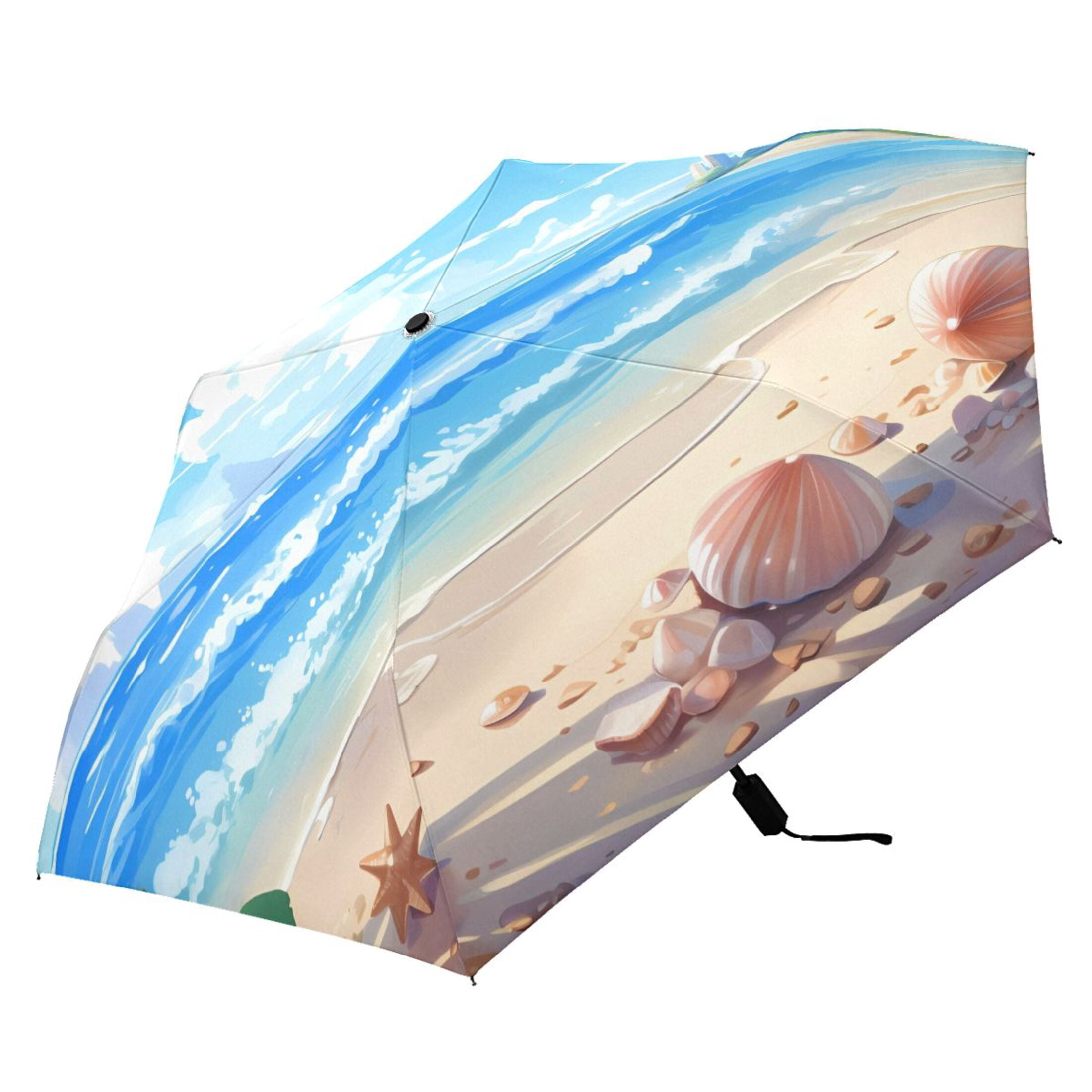 Coconut Palm Tree on Beach Compact Folding Umbrella for Rain Windproof ...