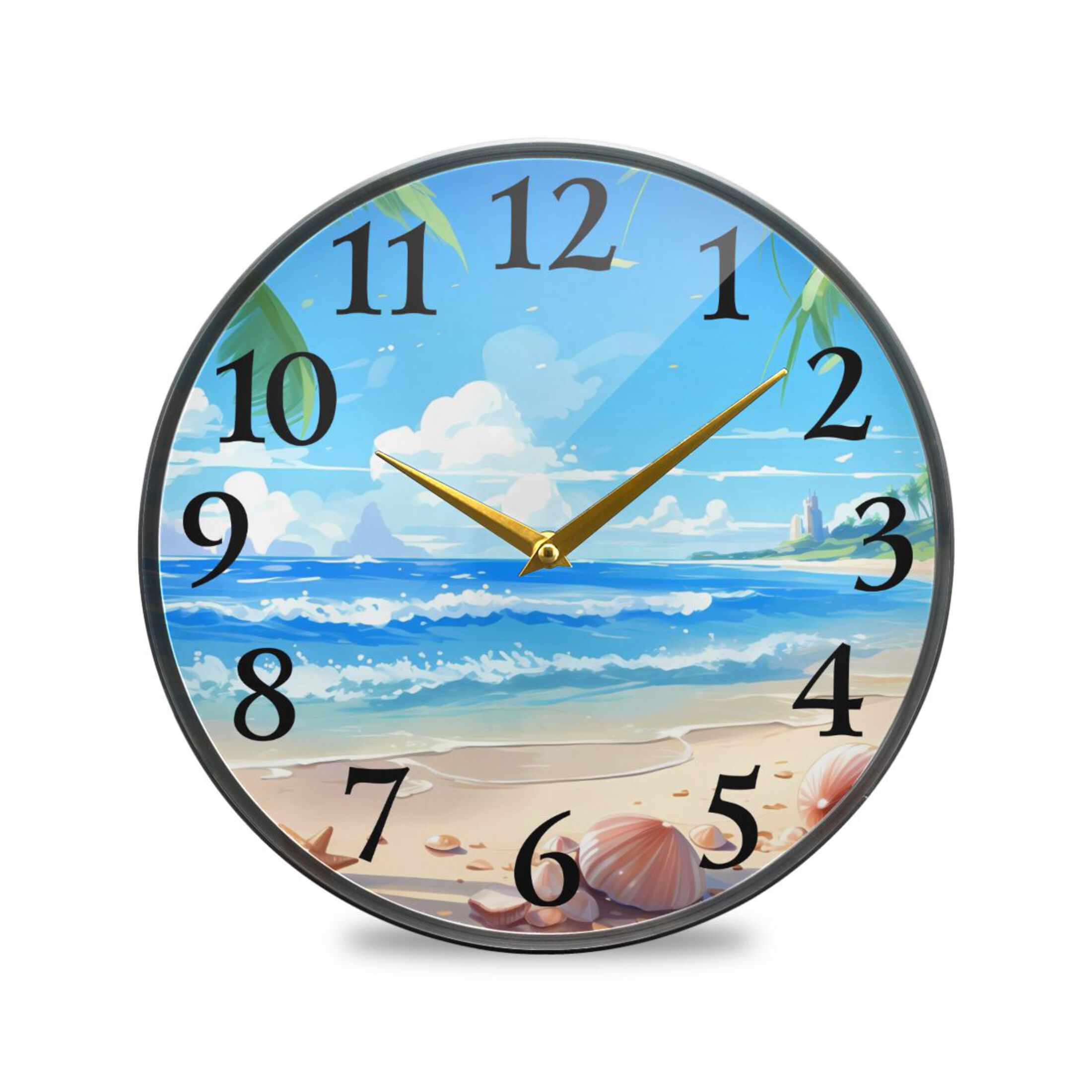 Coconut Palm Tree on Beach Wall Clocks Battery Operated 9.5 Inch Round ...