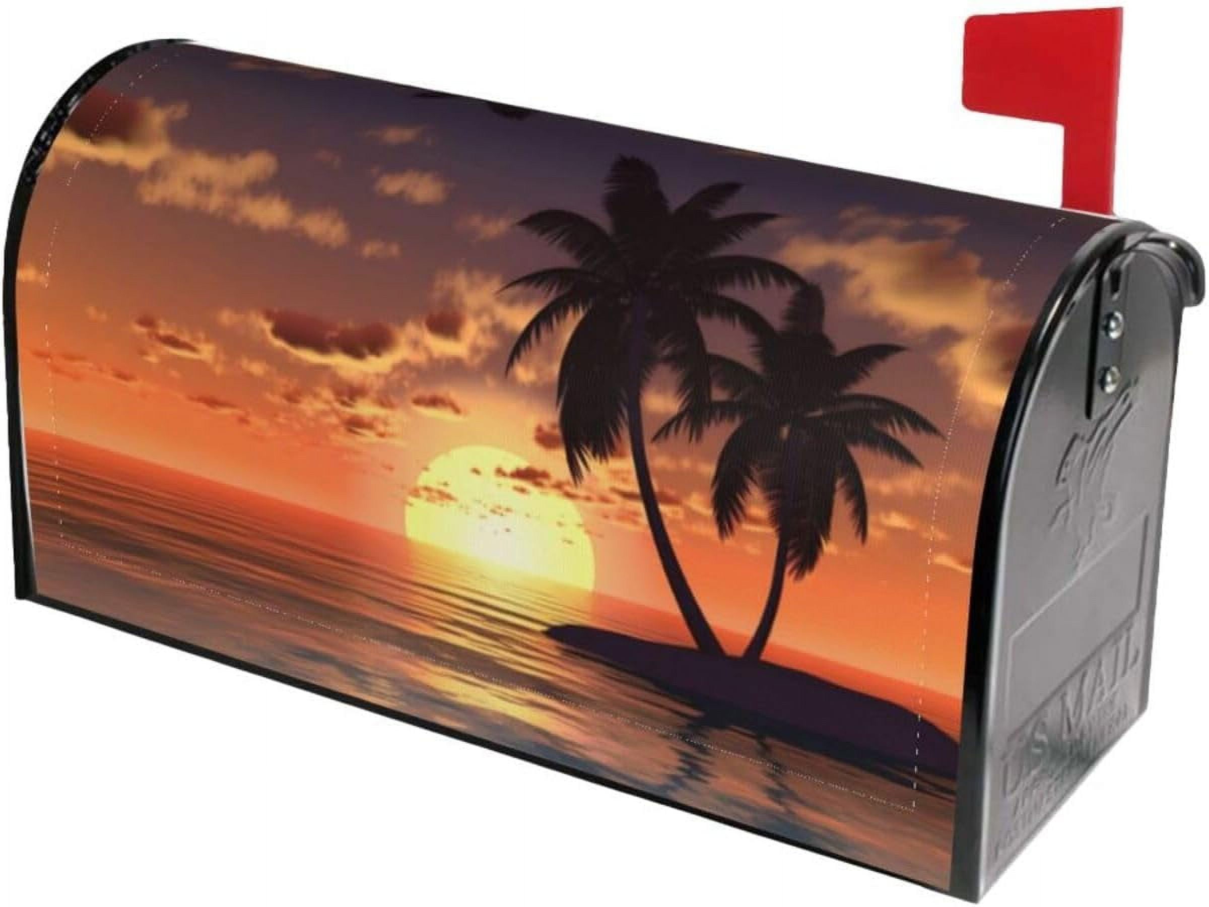 Coconut Palm Trees Mailbox Covers, Sunset Beach Magnetic Post Box Cover ...