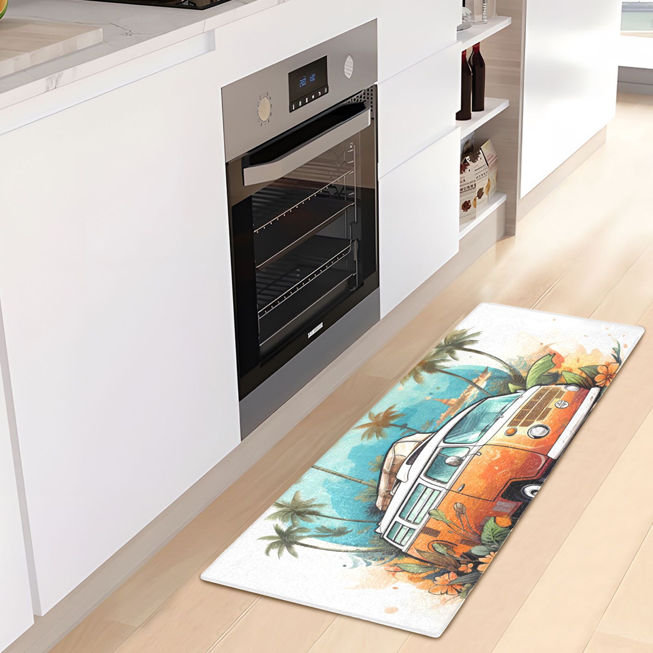 Coconut Palm with Bus Luxury Kitchen Rug Non Slip Bathroom Plush Mat ...