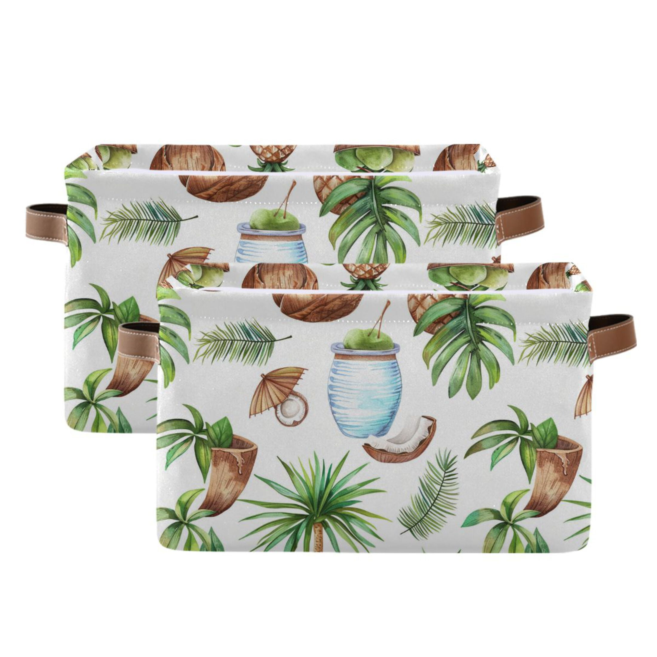 Coconut Pineapple Tree Leaf Storage Bins with Handle Fabric Organizer ...