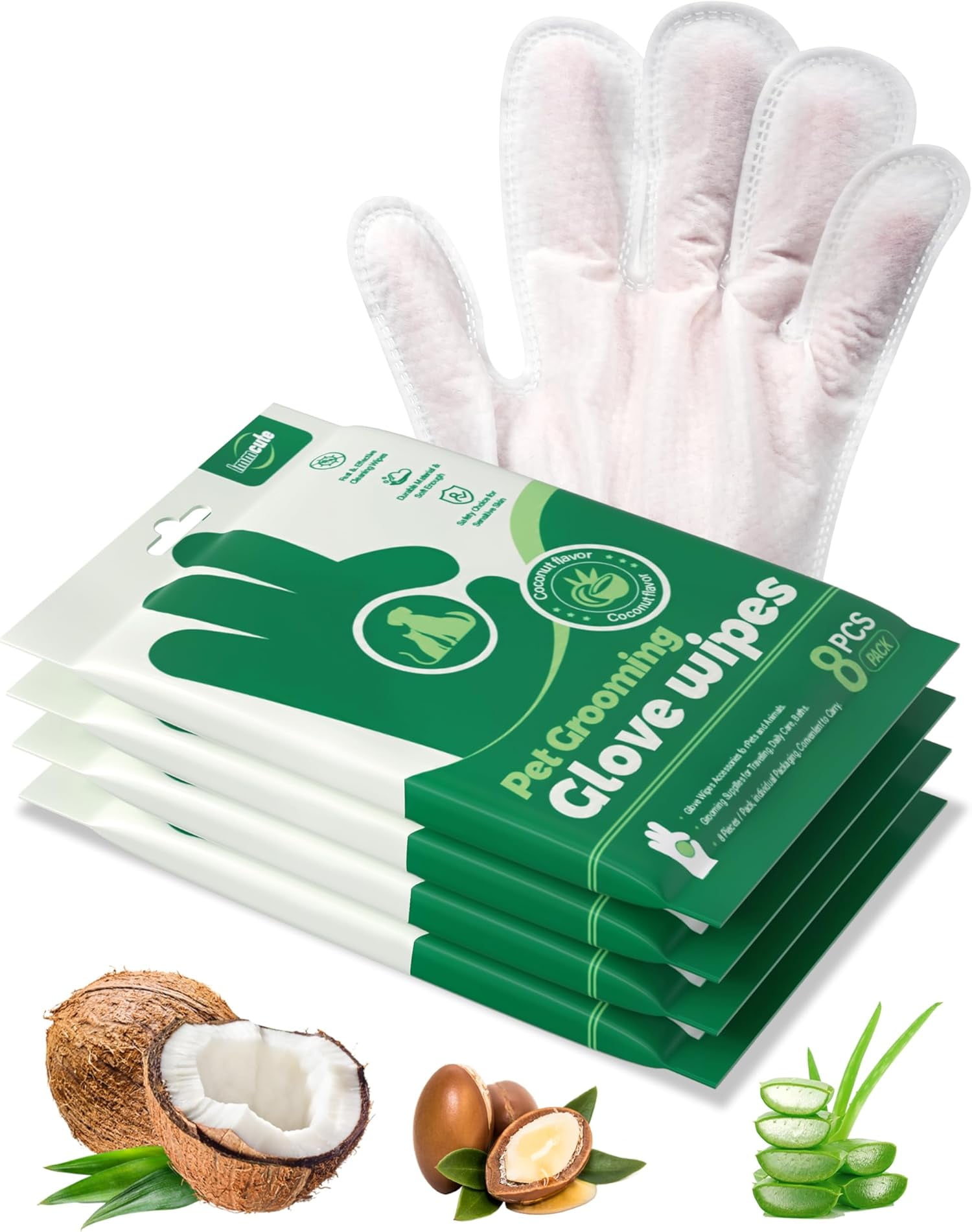 Coconut Scented Pet Wipes Gloves for Dogs & Cats - Extra Thick Bathing ...