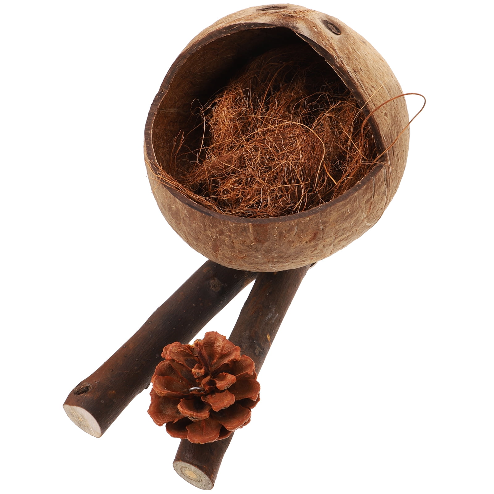 Coconut Shell Nest Stand Bird Biting Stick Coconuts Chew Toys Parrot ...