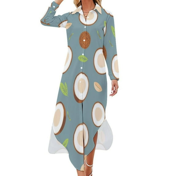 Coconut Summer Pattern Chiffon Dress V Neck Beach Dresses Female Wear ...