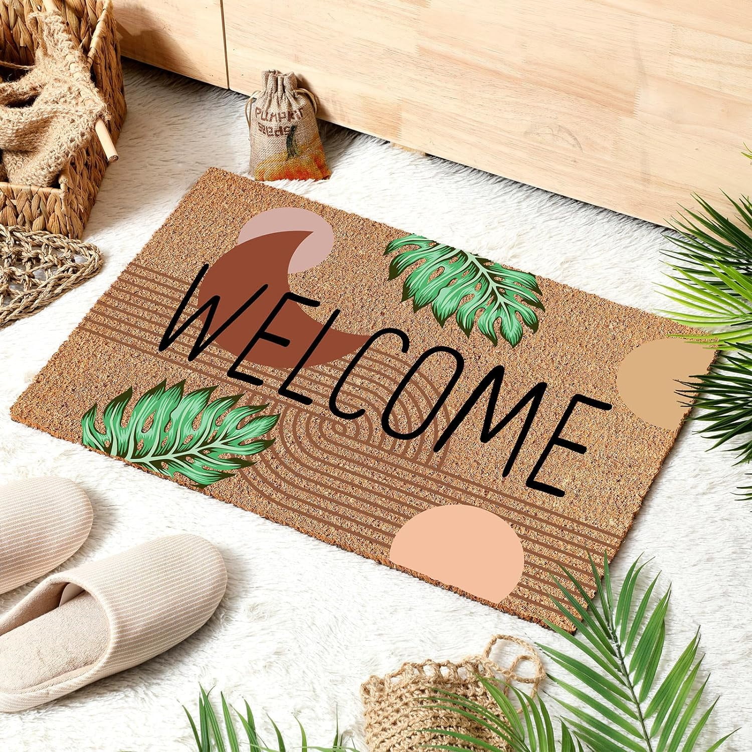 Coconut Summer Welcome Doormat Geometric Coir Doormat with Non Slip ...