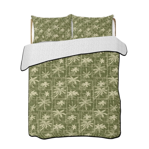 Coconut Tree 3 Piece Quilt Bedding Set with 2 Pillow Shams, Tropical ...
