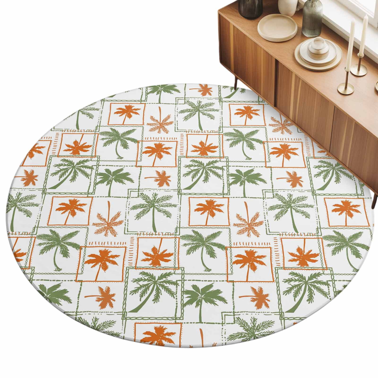 Coconut Tree 3ft Non Slip Round Area Rug Tropical Plant Summer Grid ...