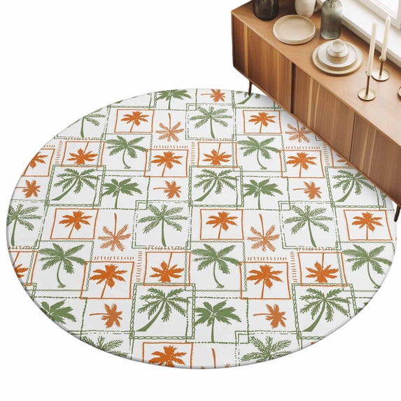 Coconut Tree 3ft Non Slip Round Area Rug Tropical Plant Summer Grid ...