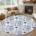 Coconut Tree 5FT Round Area Rugs for Living Room Summer Shell Fish Sea ...