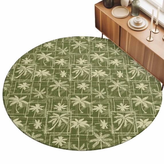 Coconut Tree 6ft Non Slip Round Area Rug Tropical Plant Summer Grid ...