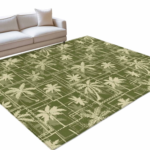 Coconut Tree 6x9ft Non Slip Area Rug Tropical Plant Summer Grid Green ...