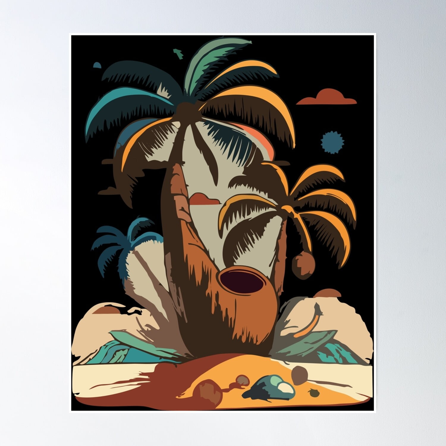 Coconut Tree And Tropical Island Poster Wall Art, Modern Wall Decor ...