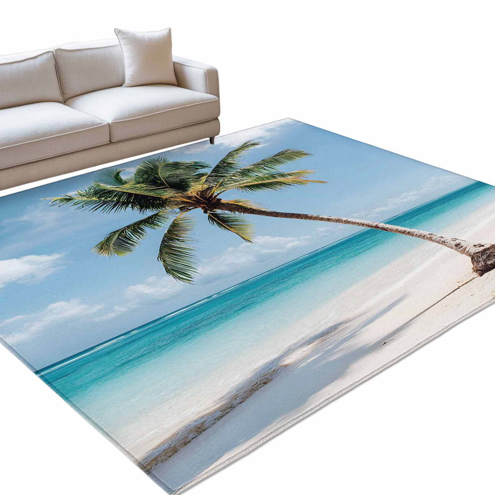 Coconut Tree Area Rugs 4x6ft Ocean Beach Blue Sky Sea Floor Rug Non ...