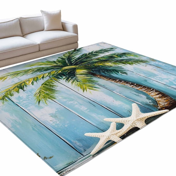 Coconut Tree Area Rugs 5x8ft Nautical Blue Wood Grain Floor Rug Non ...