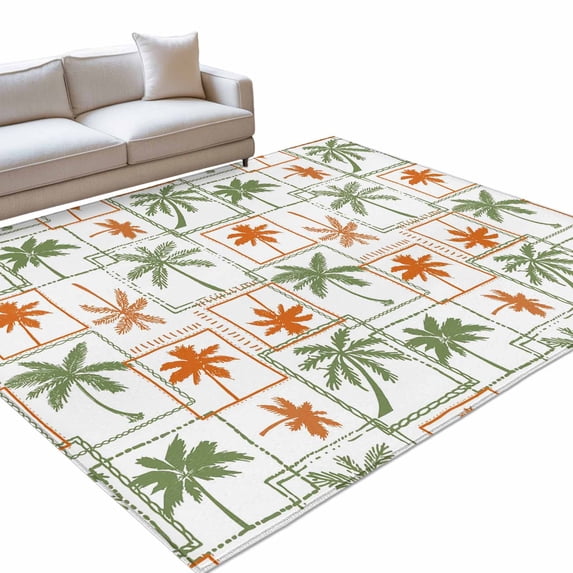 Coconut Tree Area Rugs 5x8ft Tropical Plant Summer Grid Green Orange ...