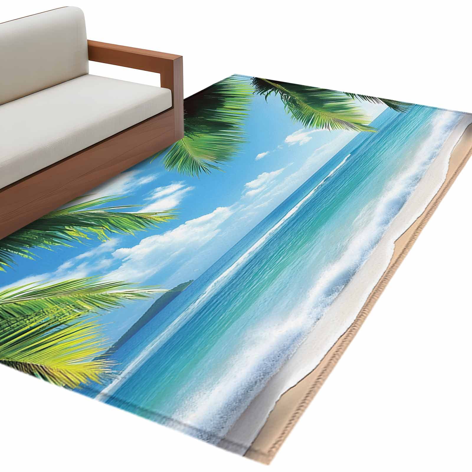 Coconut Tree Area Rug 3x5ft Tropical Beach Sky Sea Non-Slip Washable ...