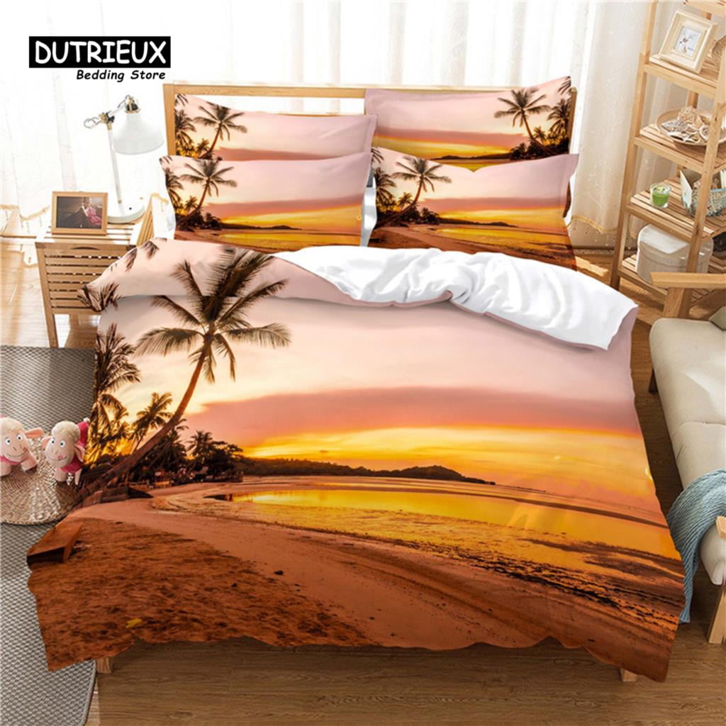 Coconut Tree Beach Bedding Set 3Pcs Duvet Cover Set Soft Comfortable ...