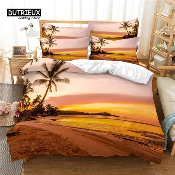 Coconut Tree Beach Bedding Set 3Pcs Duvet Cover Set Soft Comfortable ...