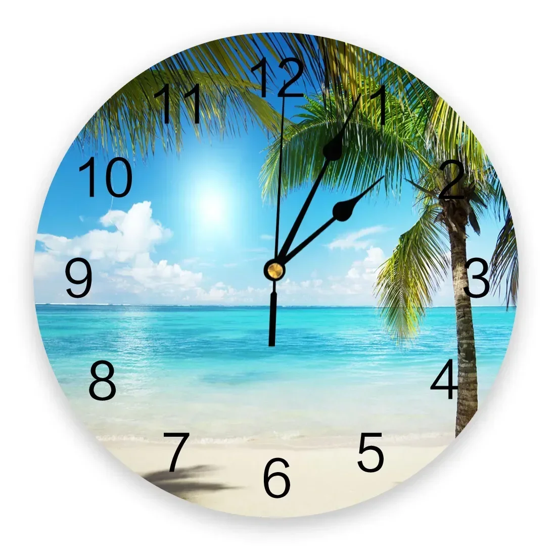 Coconut Tree Beach Sea Sky Clouds Creative Wall Clock For Home Office ...