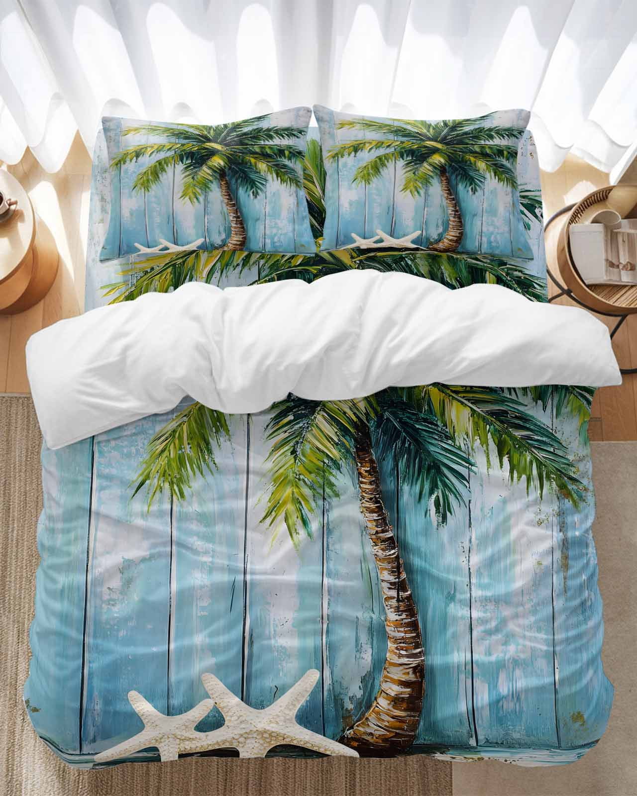 Coconut Tree Bedding Duvet Cover Set Twin Size 4 Pieces Nautical Blue ...