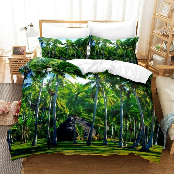 Coconut Tree Bedding Set Seaside Sunset Duvet Cover Set Double Bed ...