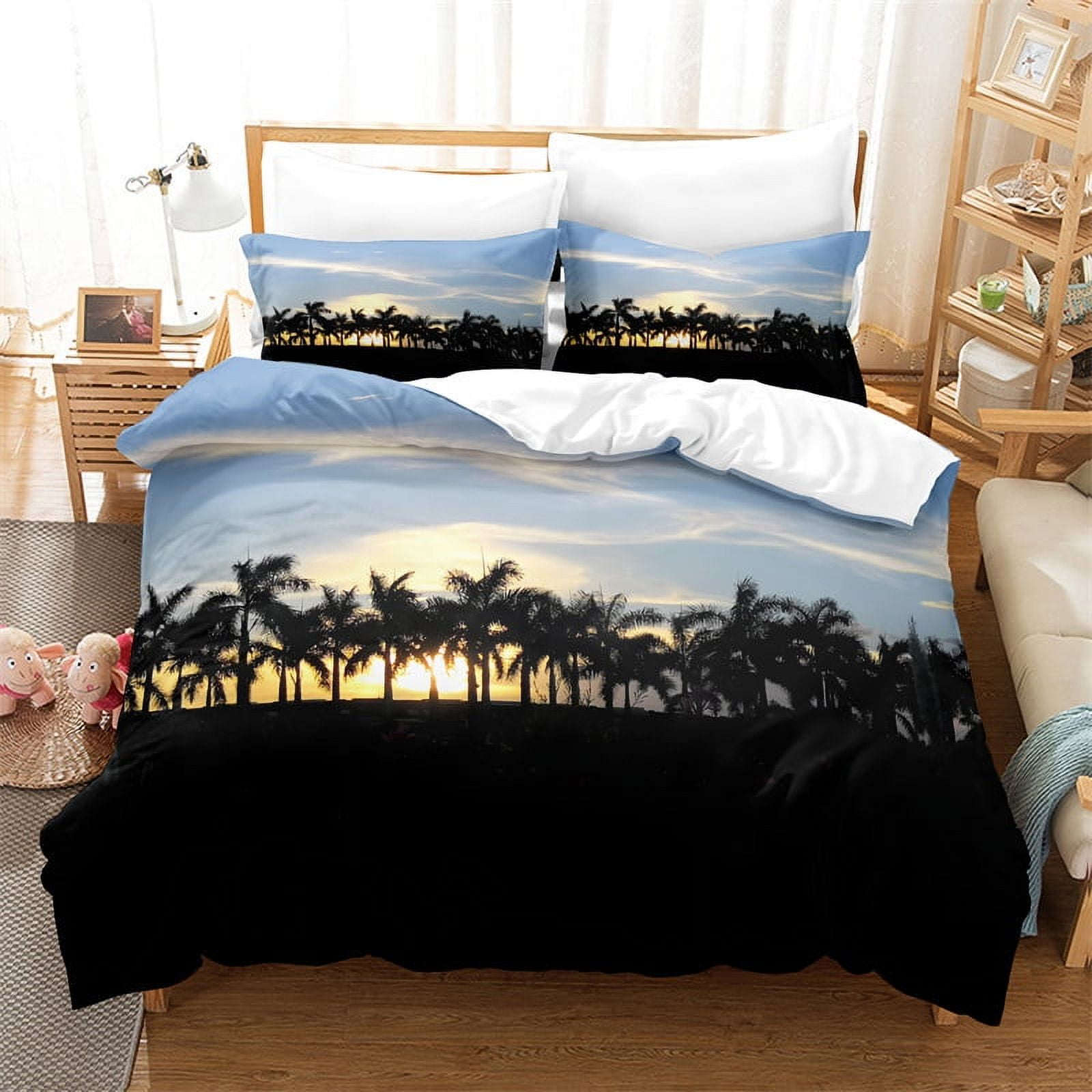 Coconut Tree Bedding Set Seaside Sunset Duvet Cover Set Double Bed ...