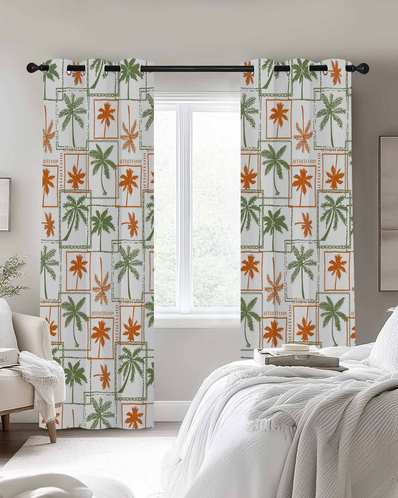 Coconut Tree Blackout Curtains 2 Panels Tropical Plant Summer Grid ...