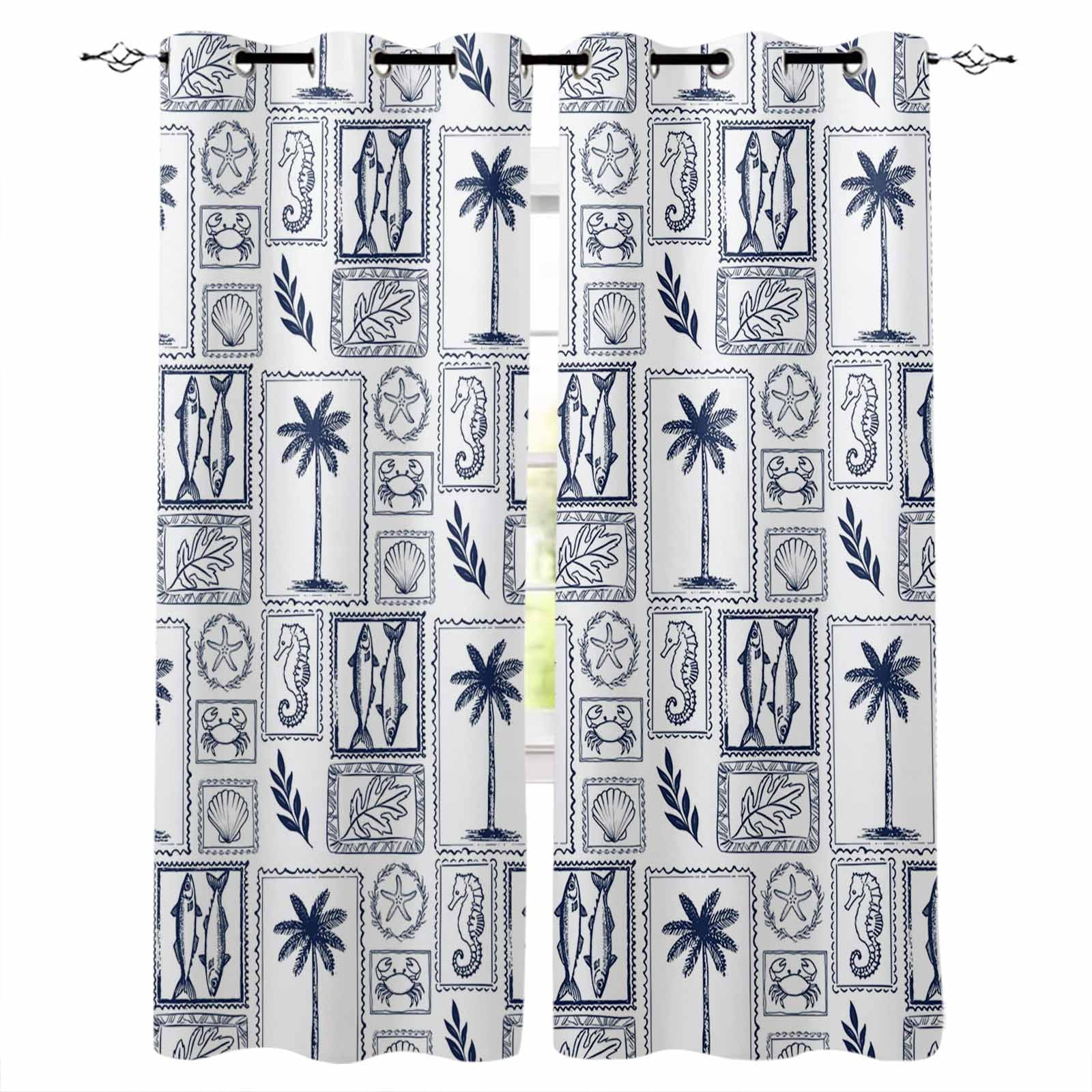 Coconut Tree Blackout Curtains 84 Inch Length Summer Shell Fish Sea ...