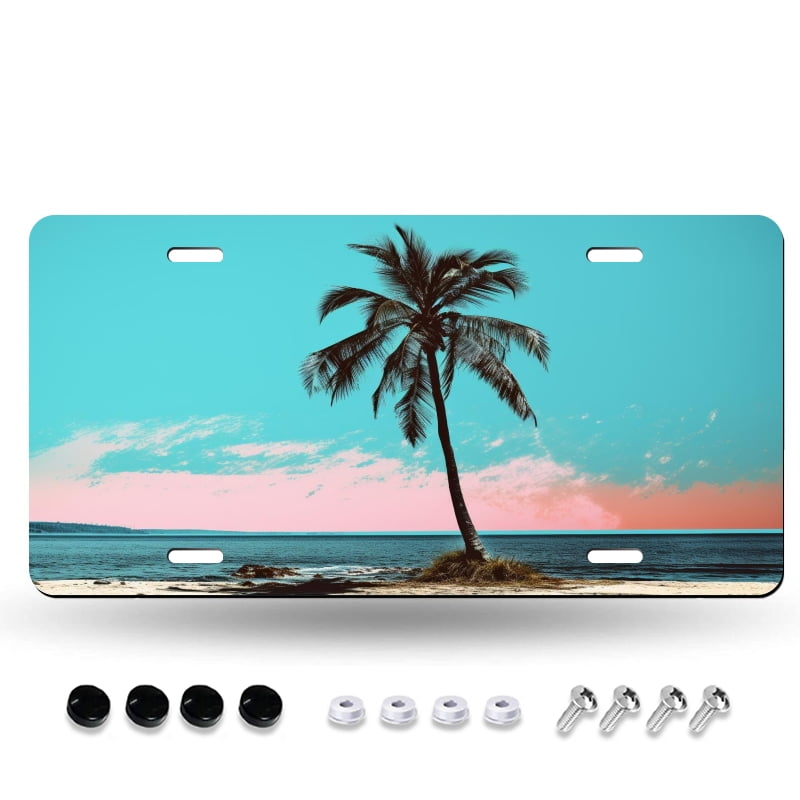 Coconut Tree By The Sea Under a Gradient Sky License Plate Frame ...
