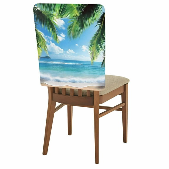 Coconut Tree Chair Back Covers Set of 1, Tropical Beach Sky Sea Stretch ...