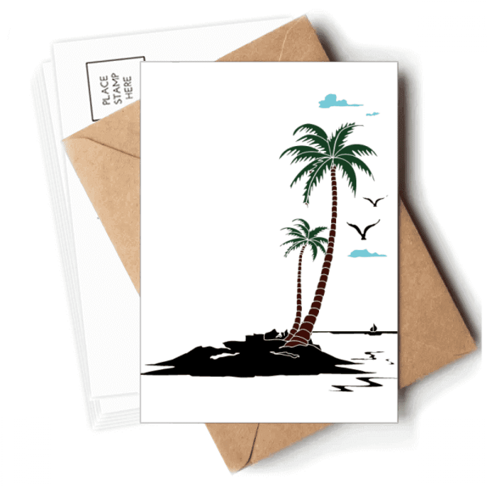 Coconut Tree Cloud Seagulls Beach Postcards Envelopes Blank Note Cards ...