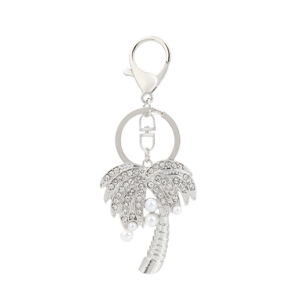 Coconut Tree Crystal Pearl Keychain Golden Color Key Ring Women's Bag ...