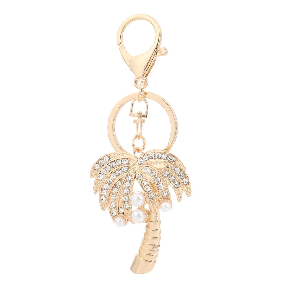 Coconut Tree Crystal Pearl Keychain Golden Color Key Ring Women's Bag ...